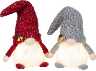 Brandsseller Weihnachtswichtel 25 cm mit LED - Skandinavische Figuren, detailreiche GNOME als dekorative Winterdeko für Tisch, Fenster & Wohnzimmer, Paar