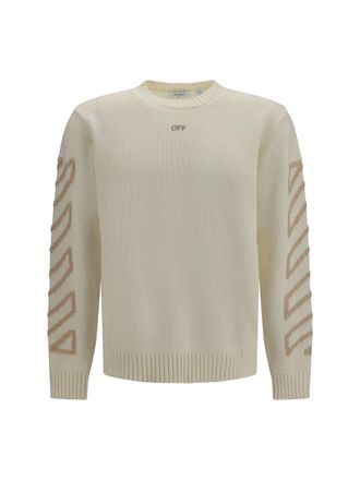 Off-white Mens Crewneck Sweater Arrow Fuzzy Cream Wool (ovis Aries)