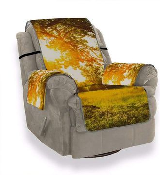 A.Monamour Sofabezug Sofa&uuml;berwurf Sesselschoner Sommerzeit Sonnen Durch Waldbaum Gr&uuml;nes Gras Samt Sesselbezug Sesselhusse Sessel Abdeckung Sesselschutz Stuhl Abd