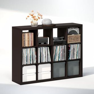 Furinno Cubicle Plattenspieler Regal mit Vinyl Aufbewahrung, 12-Würfel 1.8 Dreifach Dicke Vinyl Aufbewahrung, Medienregal für CD DVD Blueray Spiel Discs, für 
