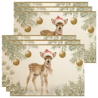 Generic Weihnachts-Tischsets, rustikales Waldtier-Design f&uuml;r Esstisch, Winterurlaub, rutschfest, waschbar, f&uuml;r Innen- und Au&szlig;enbereich, K&uuml;che, Party, dekorati