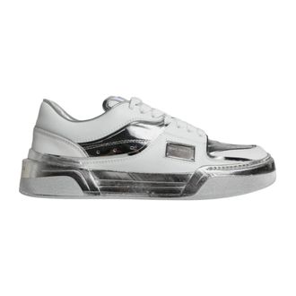 Dolce & Gabbana Silberne Leder-Sneaker mit niedrigem Schaft - - Shoes - Damen - Wei&szlig; - 39 EU