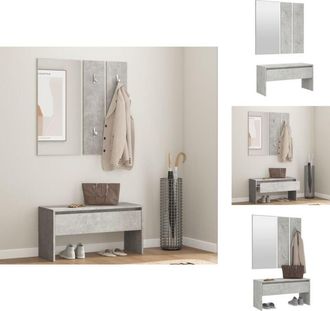 vidaXL Garderoben-Set Betongrau Holzwerkstoff - Flurbank - Garderobe - Spiegel - Eingangsbereich Möbel - Wohnzimmerdeko