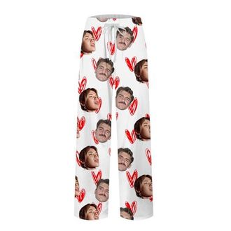 Generic Pantalon de pyjama personnalis&eacute; pour homme et femme, cadeau personnalis&eacute; pour couples, papa, maman, famille, amis, 4 - Rouge, S