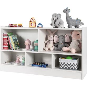 Costway Costway - Kinder Spielzeugschrank B&uuml;cherregal Holz, mit 2 grossen Faechern und 3 kleinen Faechern, offen, f&uuml;r Spielzeug, Puppen und B&uuml;che, 111 x 30 x
