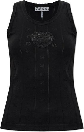 Ganni Femme, Tops, Noir, Taille: 42 FR Top avec un patch