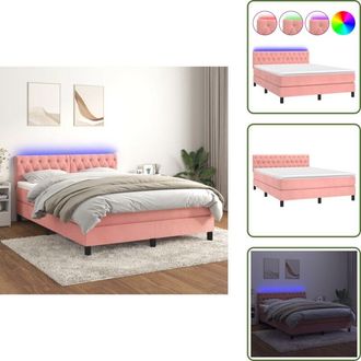 vidaXL Boxspringbett mit Matratze & led Rosa 140x200 cm Samt - Boxspringbett - Samtbett - Kinderzimmerbetten - Jugendzimmer - Rosa Bett