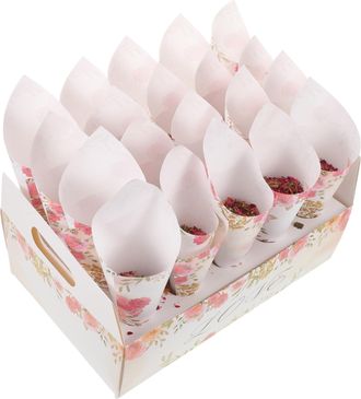 Valiclud Hochzeitskonfetti mit Papierkegeln Dekorativem Tablett und Natürlichem Rosenblütenkonfetti Inklusive Juteschnur und Weißen Klebeetiketten Vielseitig f