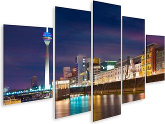 Islandburner Bild auf Leinwand Düsseldorfer Medienhafen Nachtaufnahme Skyline Ansicht Bilder Wandbilder Poster