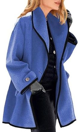 Generic Long Wool Winter Coats for Women Winter Stand Collar Single Breasted Trench Coat Casual Peacoat Outerwear Blue 5X Large