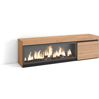 Skraut Home TV-Schrank, Lowboard, f&uuml;r Wohnzimmer und Esszimmer, 160, F&uuml;r TV-Ger&auml;te bis zu 65, Elektrokamin xxl, Moderner Stil, Eiche - Skraut Home