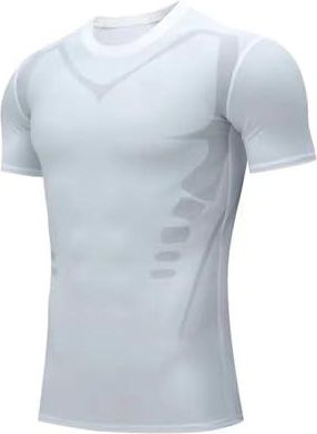 SHEKINI T-shirt de compression à manches courtes pour homme - Respirant - Pour le sport et la course - Pour le fitness, Blanc., L