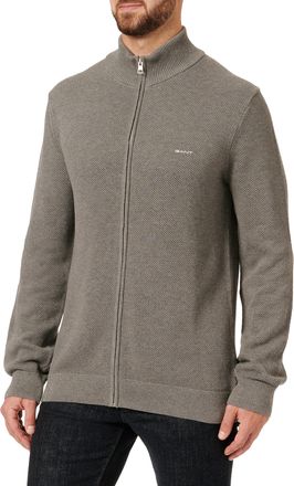GANT Herren Cotton Pique Zip Cardigan Strickjacke, Dark Grey Melange 1, X-Large