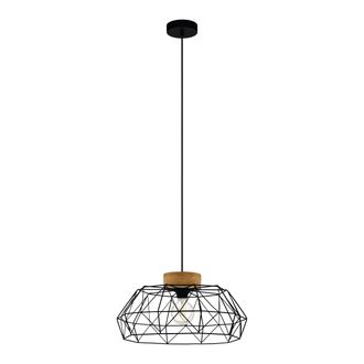 Eglo Pendelleuchte Padstow, H&auml;ngelampe Vintage, Industrial, Retro, H&auml;ngeleuchte aus Stahl und Holz in Schwarz, Natur, Esstischlampe, FSC zertifiziert, E27 