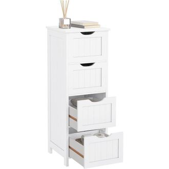 Woltu Woltu - Meuble de Toilette sur Pied Armoire de Rangement avec 4 tiroirs, Armoire Polyvalente Table de Chevet, 30 x 30 x 82cm, Blanc