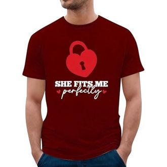 Generic T-shirt d&eacute;contract&eacute; &agrave; manches courtes et col rond imprim&eacute; pour la Saint-Valentin 2026 pour les couples hommes et femmes, bordeaux, XXL