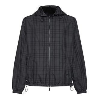 Burberry Homme, Vestes, Gris, Taille: L Veste &agrave; capuche Newport r&eacute;versible &agrave; carreaux