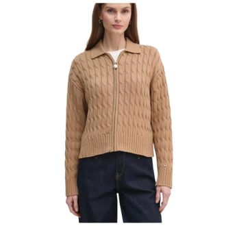 Tommy Hilfiger Boxy Fit Cardigan mit Rei&szlig;verschluss und Twist-Optik - - Knitwear - Damen - Beige - M