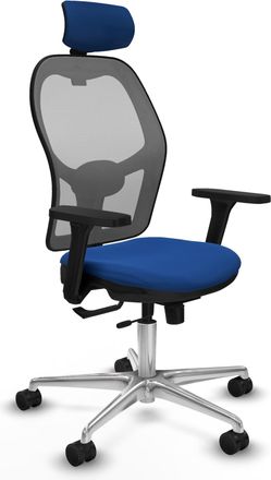 Piqueras y Crespo Ergonomischer B&uuml;rostuhl mit 3D-Armlehnen und h&ouml;henverstellbarem Kopfteil, ausgestattet mit Syncro/Traslack und injiziertem Schaumstoff, Grau/Blau