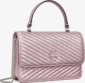 Tory Burch Damen Mini Kira Moto Quilt Metallic Top-Handle Crossbody