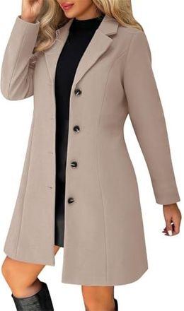 Generic Cabans pour femmes en laine mélangée épaisse col montant Trench coat tendance trapèze automne hiver vestes avec poches, blanc, XXL