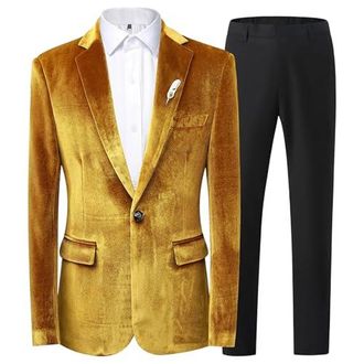 Generic Blazer en velours pour homme, coupe ajust&eacute;e, &agrave; un bouton, veste de costume avec pantalon habill&eacute;, veste de costume dhiver pour f&ecirc;te de mariage, d&icirc;ner,