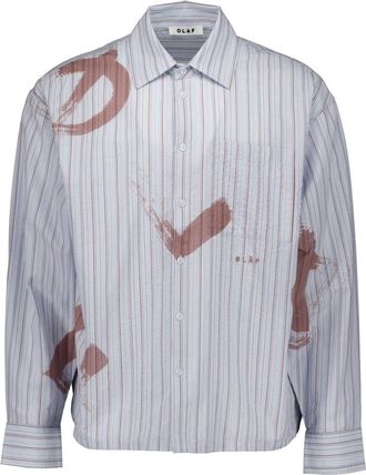 Olaf Hussein Homme, Chemises, Multicolore, Taille: M Brushstroke Logo Stripe Ls Shirt