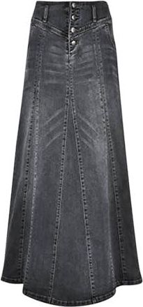 Generic Jupes vintage trapèze en jean maxi jupe dété boutonnée en denim taille haute robes longues pour lété jolies jupes pour femme jupe maxi robe dautomne j