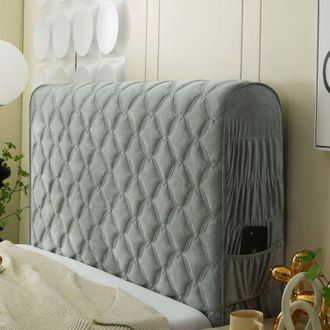 Generic Gesteppter dick gepolsterter Bettkopfteil Bezug Staubschutz aus Samt f&uuml;r Queen King Full Size Betten mit seitlicher Aufbewahrungstasche Grau 210cm/82.