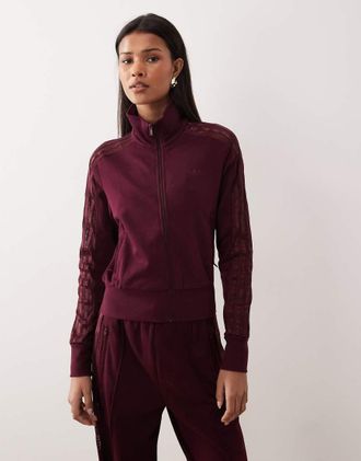 adidas Originals Firebird - Haut de surv&ecirc;tement &agrave; dentelle - Bordeaux-Rouge