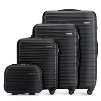 Wittchen Reisekoffer 4er Koffer-Set Rollkoffer Trolley Handgepäck Gepäck Reisekoffer Set Hartschale aus ABS 4 Spinner-Rollen Zahlenschloss Groove Line schwarz 