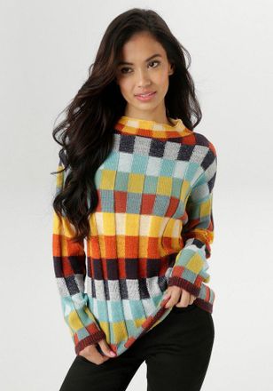 Aniston Strickpullover mit mehrfarbig strukturierten Karomuster