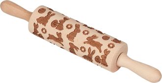 Tala Drehbares Nudelholz aus Holz mit Ostermuster, FSC-zertifiziertes Buchenholz mit geprägten Mustern im Frühlingsstil