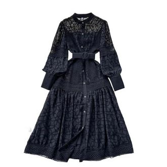 Generic Robe vintage brodée à manches longues avec taille lanterne pour femme, abricot, XL
