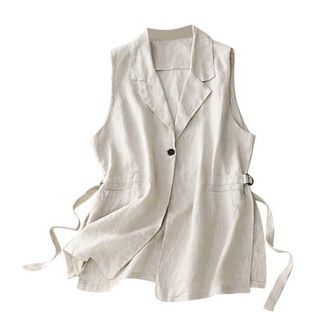 Generic Gilet Sans Manche Femme Gilet Femme D&eacute;contract&eacute; Quotidien Ville En Lin Coupe Loose - Sans Col, Respirant Et L&eacute;ger Pour Tenues Estivales