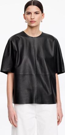 Arket Leder-T-Shirt -Schwarz