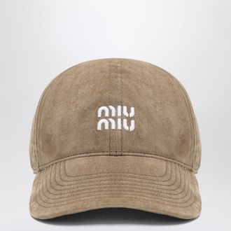 Miu Miu Baseballkappe aus sandfarbenem und schwarzem Baumwollstoff