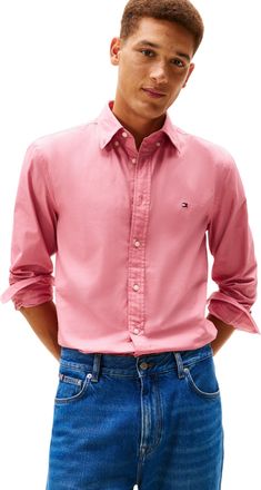 Tommy Hilfiger Herren Flex POPLIN Solid RF Shirt MW0MW37550 L/S Shirt, Pink, L, Rosa (Camellia Blush), L