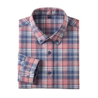 Generic Chemise &agrave; carreaux en coton bross&eacute; for hommes - Chemise &agrave; manches longues pr&eacute;lav&eacute;e, r&eacute;sistante aux plis, coupe confortable et d&eacute;contract&eacute;e.(Red,4XL)