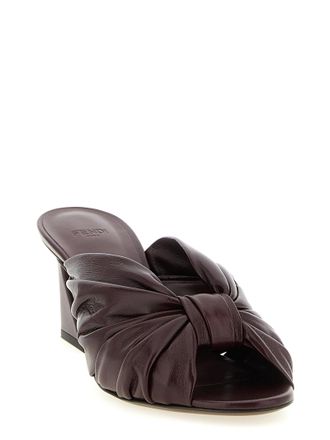 Fendi Womens Bordeaux Lamb Leather Platform Sandals