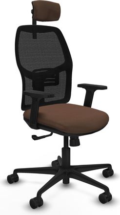 Piqueras y Crespo Alfera Telefon-Stuhl mit 2D-Armlehnen, h&ouml;henverstellbare Lendenwirbelst&uuml;tze und h&ouml;henverstellbares Kopfteil, Schwarz / Dunkelbraun