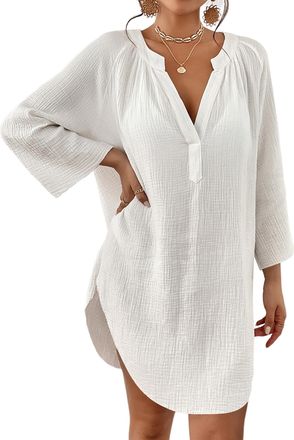 Bsubseach Women Beach Cover Ups Shirt Bikini Badeanzug Coverup Bademode Badeanzug Cover Up Wei&szlig; S