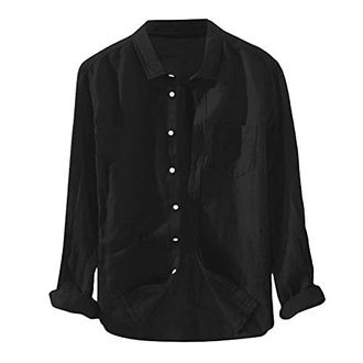Generic Chemise dentra&icirc;nement longue &agrave; col quotidien - Chemise &agrave; manches longues d&eacute;contract&eacute;es pour homme - Chemises en flanelle &agrave; manches longues, Noir, XXL
