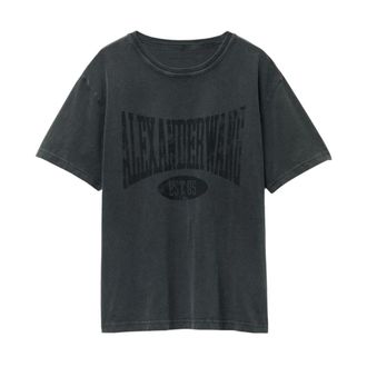 Alexander Wang Distressed Logo Baumwoll-T-Shirt - - Tops - Damen - Schwarzk - S