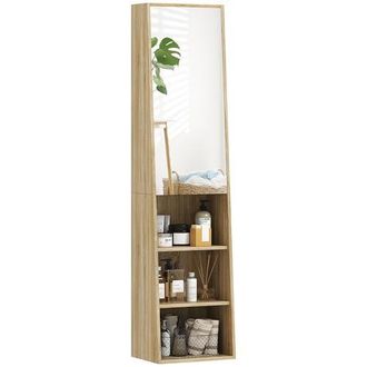 HOMCOM Meuble Salle de Bain Colonne Meuble de Rangement trap&eacute;zo&iuml;dal Mince Armoire Salle de Bain avec &eacute;tag&egrave;re &agrave; 6 Niveaux, Porte en Miroir, pour Petits espace