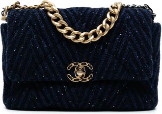 Chanel Hobo Bags - Large Chevron Tweed Sequin 19 Flap - Gr. unisize - in Blau - für Damen