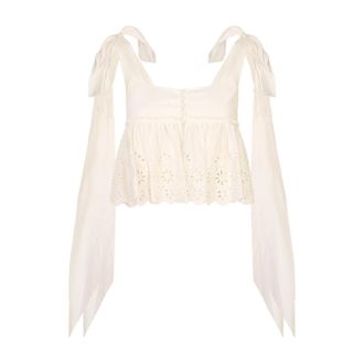 Chlo&eacute; Broderie Anglaise Top mit Bindeb&auml;ndern - - Tops - Damen - Wei&szlig; - XS