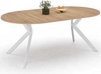 IDMarket Idmarket - Table &agrave; manger extensible ronde 110-200 cm - Capacit&eacute; 4-10 personnes - Pied araign&eacute;e en m&eacute;tal blanc - Plateau en bois sophistiqu&eacute; - ALIX