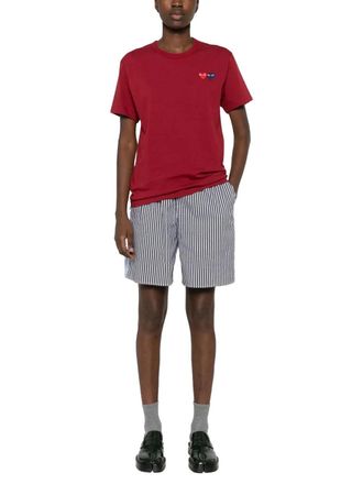 Comme Des Gar&ccedil;ons Embroidered Double Heart T-Shirt - Red