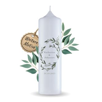 Engels Kerzen Stumpenkerze &Oslash;7 H 25cm Olivenzweige - Hochzeitskerze personalisierbar mit Namen & Datum. Handgemachte Kerze mit langer Brenndauer, ideal f&uuml;r Hochzeite